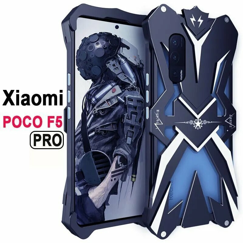 Цзинъянь-Противоударный mеталл чехол для Xiaomi Poco F5 Pro / Поко F5 Про, ZIMON Мощный металлический Защищенный от падения корпус чехол , Черный