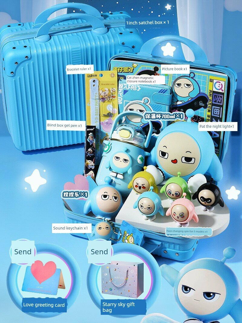Egg Party Blue Dream Galaxy T Series: 316 Stainless Steel 700ml Thermos, Push-Button Night Light, Face-Changing
