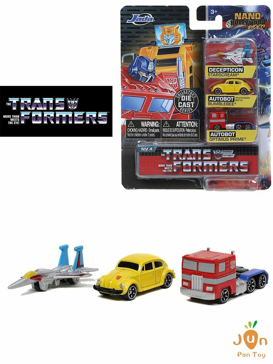 Transformers Nano Hollywood Rides / Набор мини-легкосплавных автомобилей, включающий в себя 3 автомобиля с персонажами, подойдет в качестве предмета коллекционирования или подарка для мальчиков