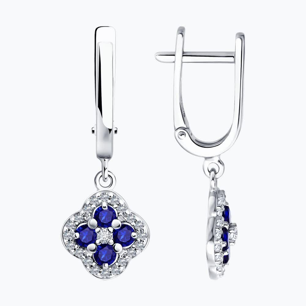 Серьги, серебро, 925 проба, фианит, сапфир