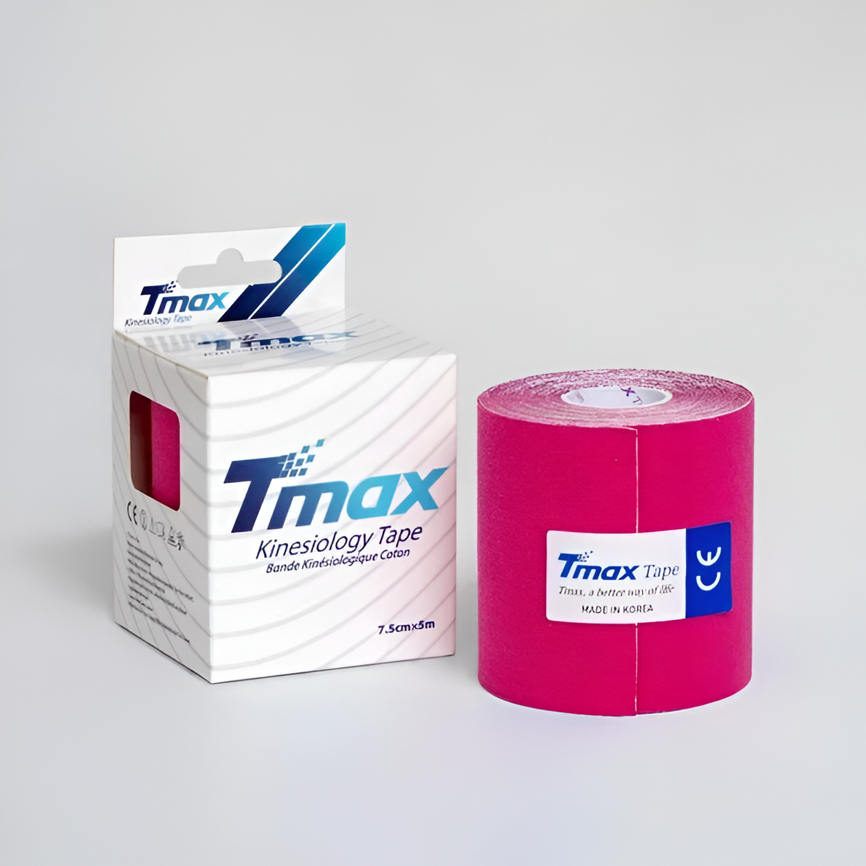 Кинезио тейп хлопок Tmax Extra Sticky 7,5 cm x 5 m, розовый, 96% хлопок, 4% спандекс