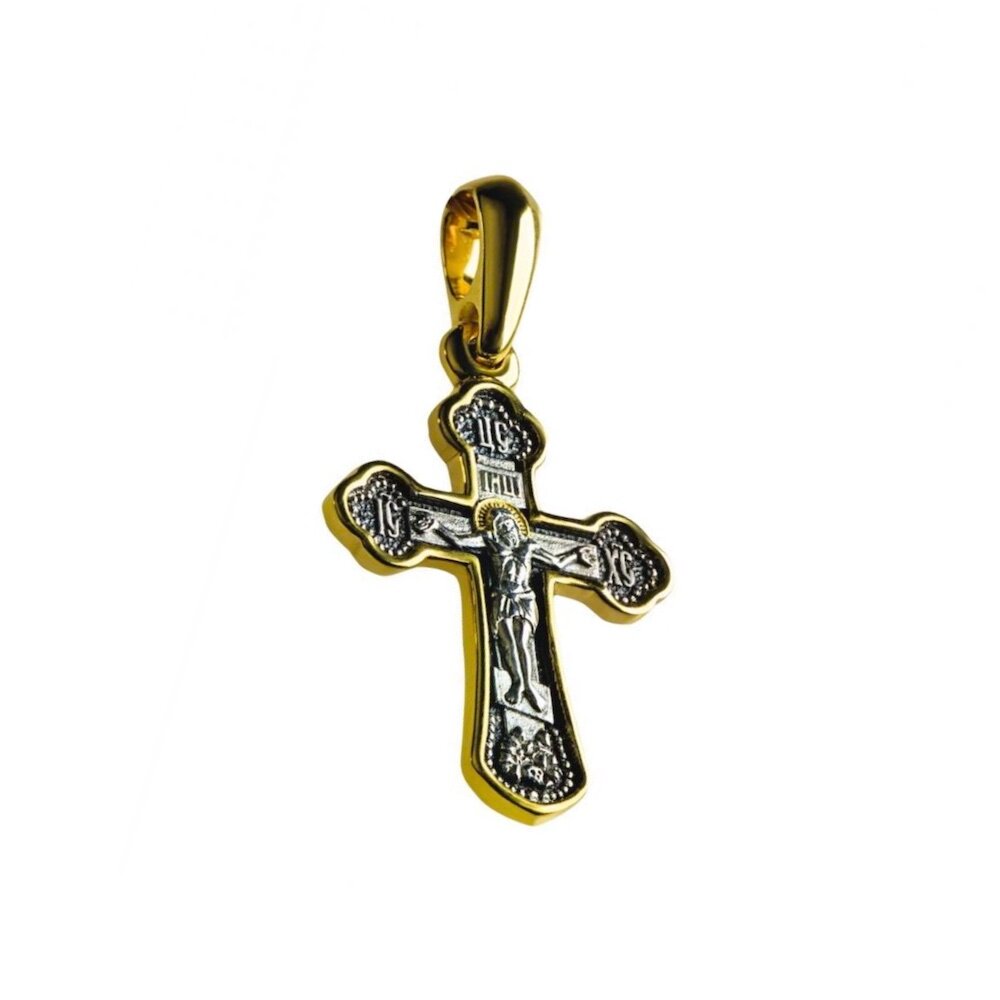 Крестик, серебро, 925 проба, чернение, золочение