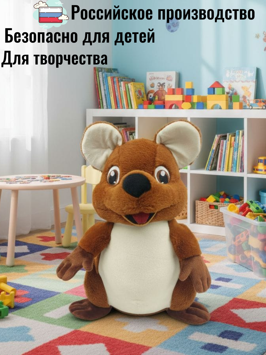 Мягкая игрушка "Квокка", плюш, вышивка, 40 см, цвет коричневый