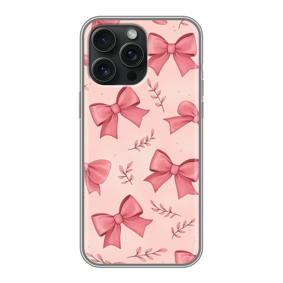 Чехол для Iphone 15 Pro Max с принтом Розовые бантики (Айфон 15 Про Макс)