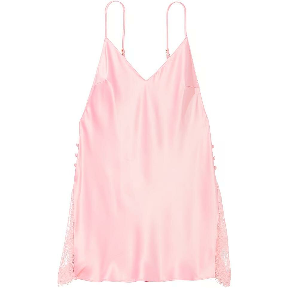 Ночная рубашка женская Victoria's Secret Satin Plunge Lace Inset Slip Pretty Blossom розовый, M EU