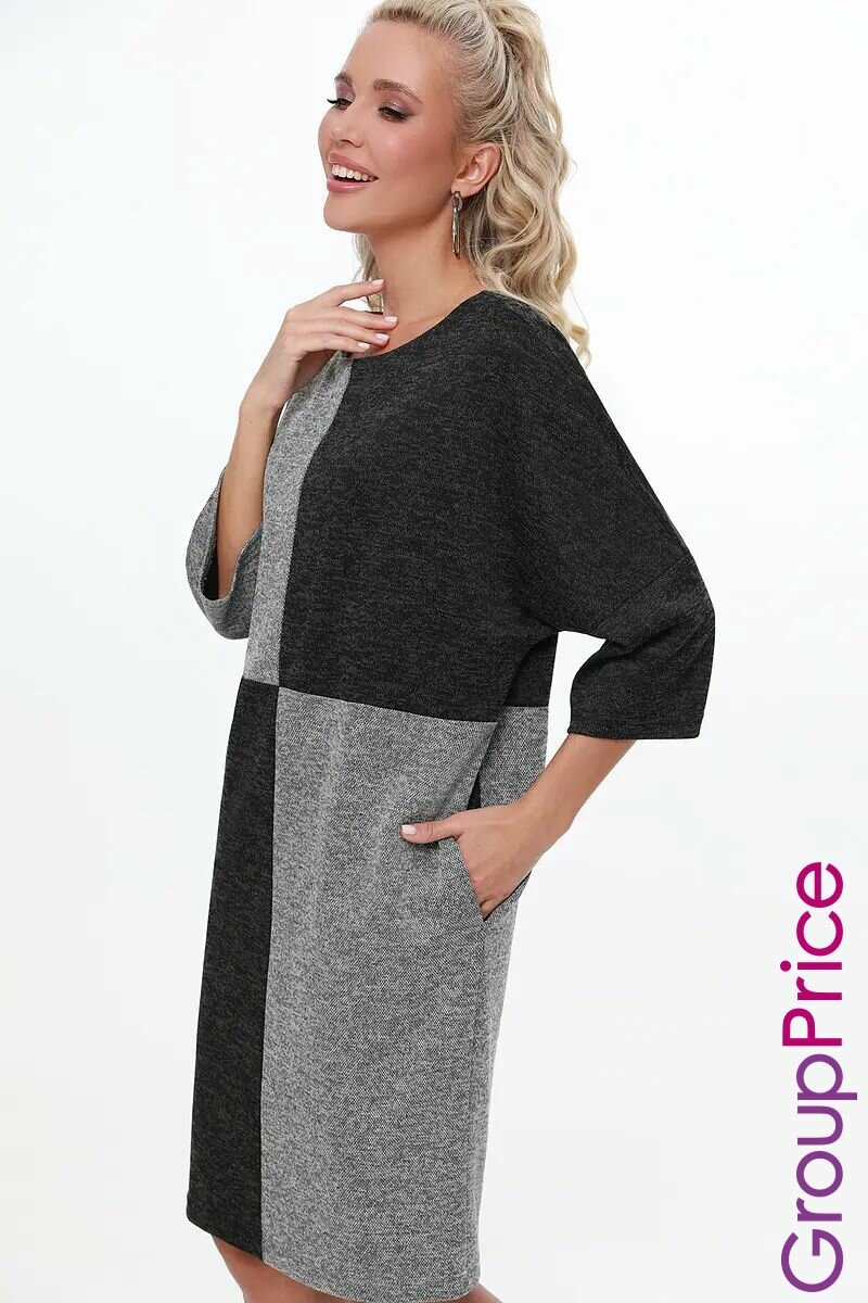 Платье Lautus, размер 44, серый, черный — фото 1
