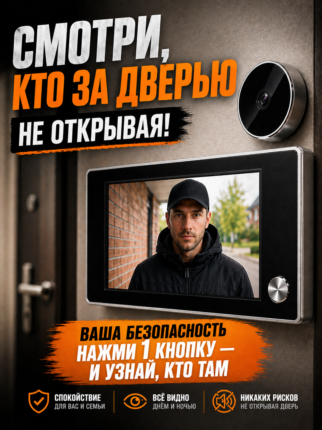 Видеоглазок для входной двери с экраном и камерой, цифровой дверной глазок, простой монтаж