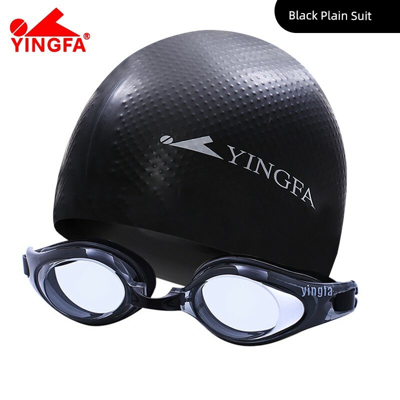 Yingfa 2900 Черные плавательные очки с черным ушным вкладышем, антизапотевание, плоская линза, четкое зрение