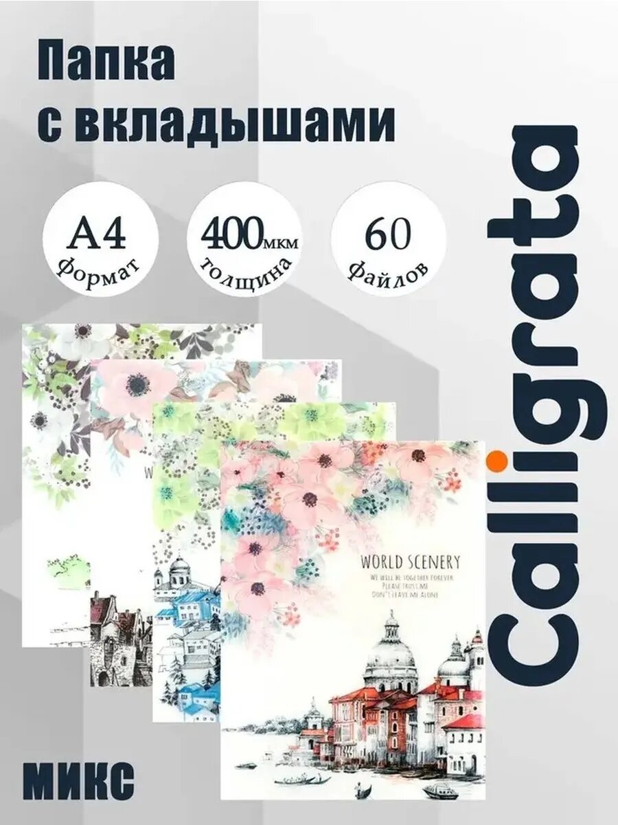 Папка А4 с 60 прозрачными файлами Микс