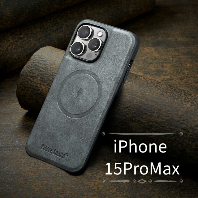 Чехол на айфон 15 про макс серый кожаный - Чехол на Айфон 15 Pro Max серый кожаный