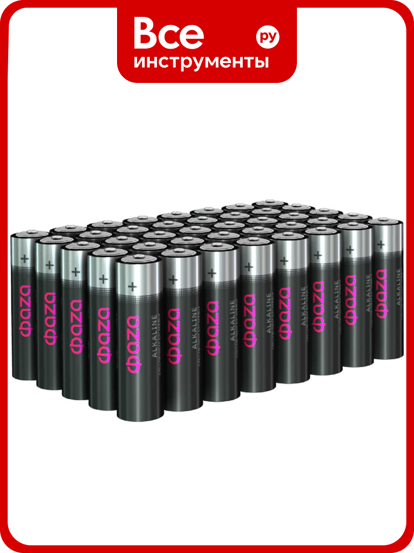 Батарейка ФАZА Элемент питания алкалиновый AA/LR6 1.5В Alkaline Pack-40 (уп.40шт), 40 батареек в упаковке со штрих-кодом