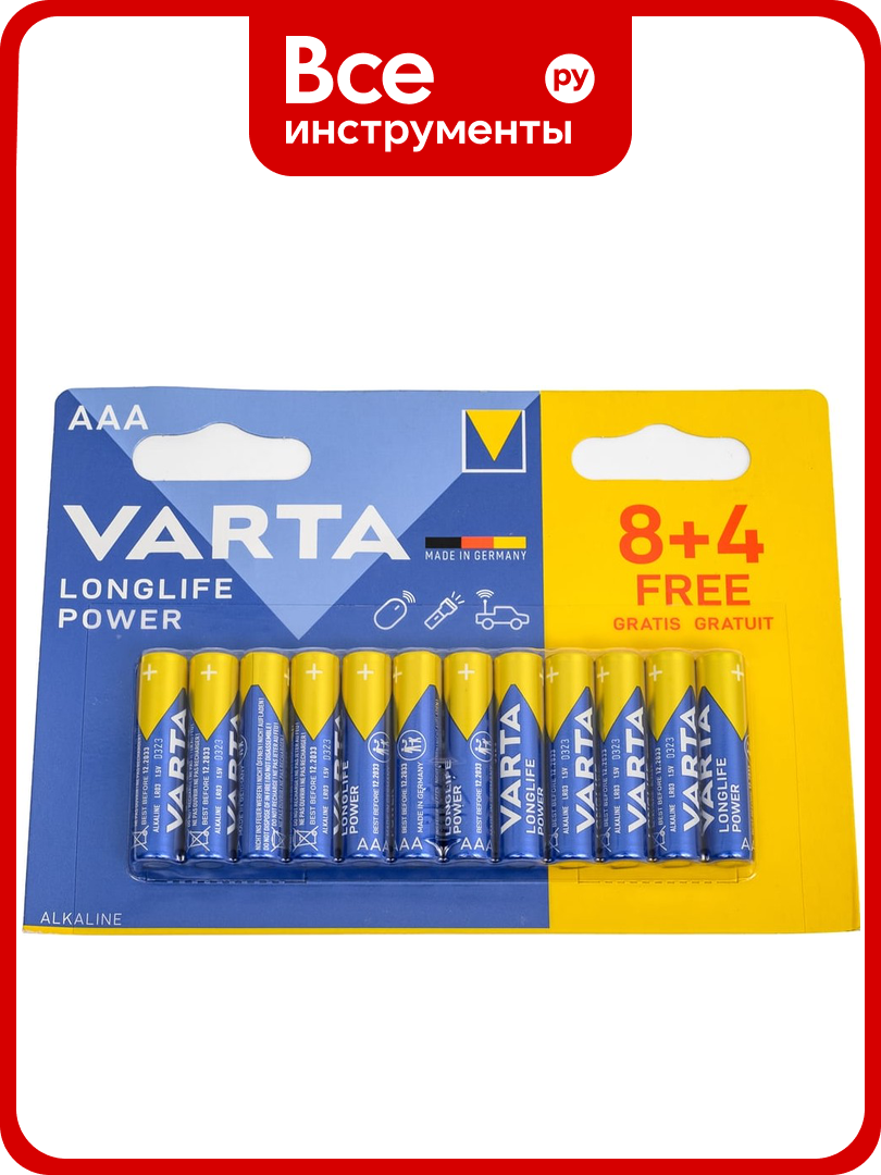 Батарейки Varta LONGLIFE POWER LR03/AAA BL8+4 бл. 12 4008496659203