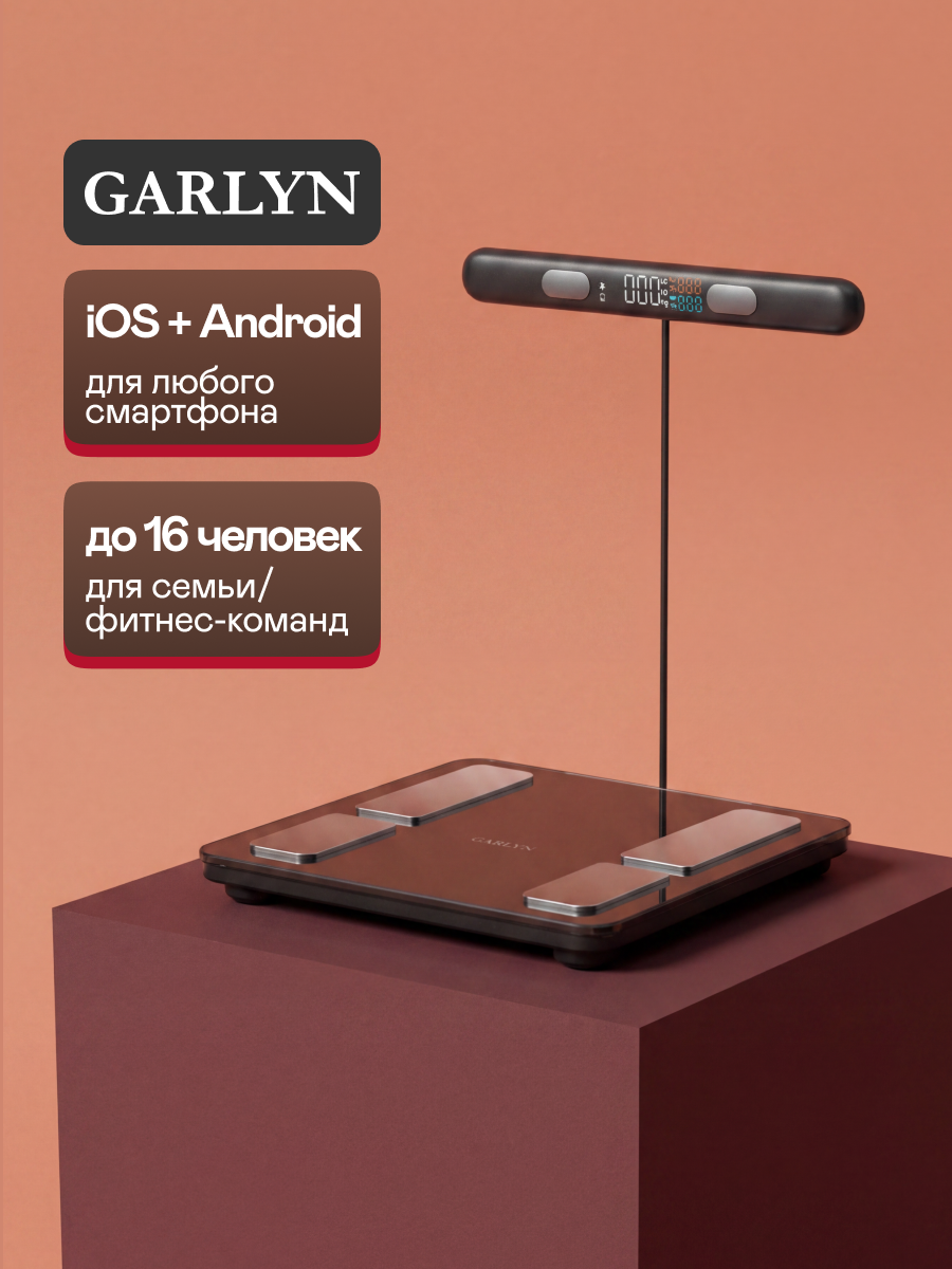 Весы напольные умные GARLYN Bodyscan Master. 15 параметров здоровья, 8 высокочувствительных датчиков