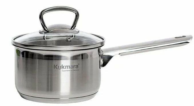 Ковш 1.0л Kukmara ORN-LDL1014G Orion 1.0 л, нержавеющая сталь 18/10, комбинированная полировка, крышка стекло, для индукционных плит