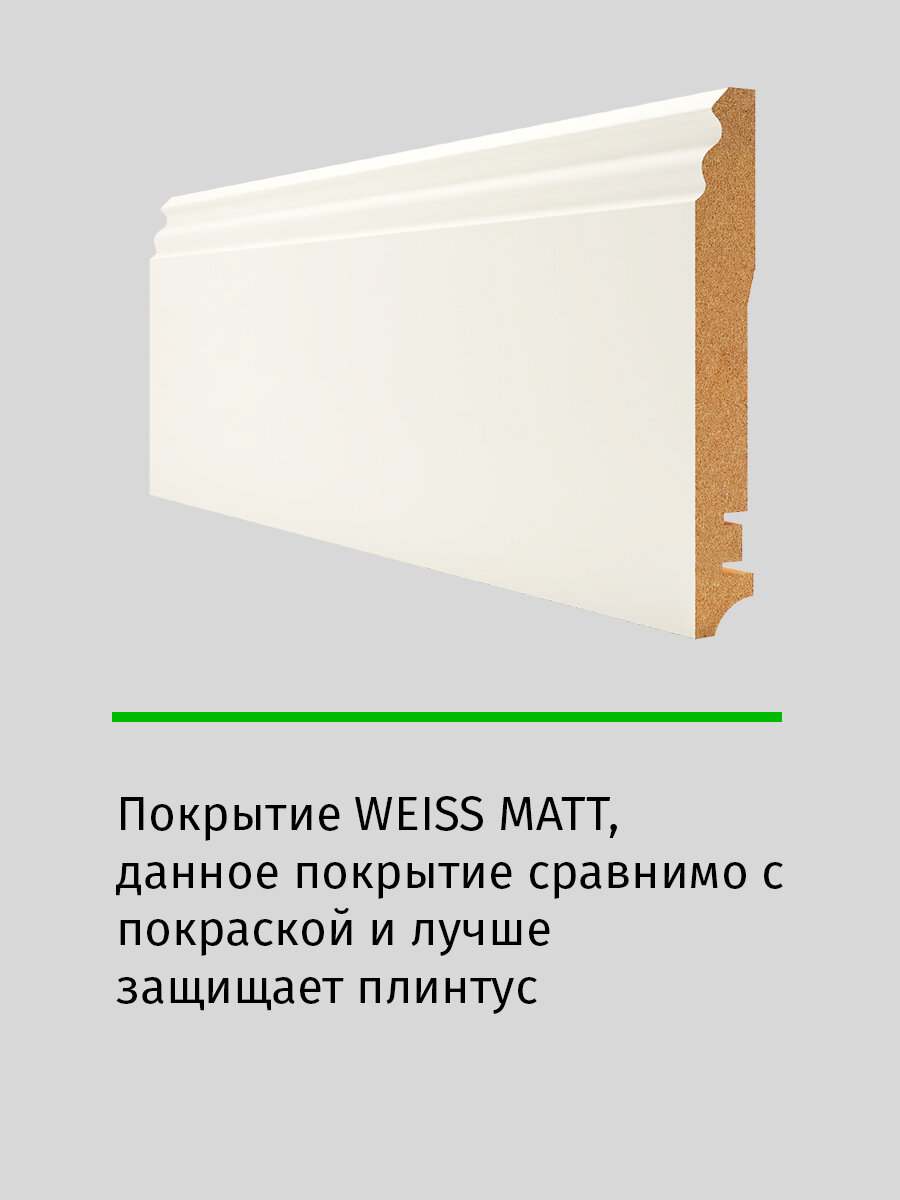 Плинтус Hannahholz KW 100303 , МДФ, пленка белая со слоем лака, 10x16x2400мм, 4 шт.