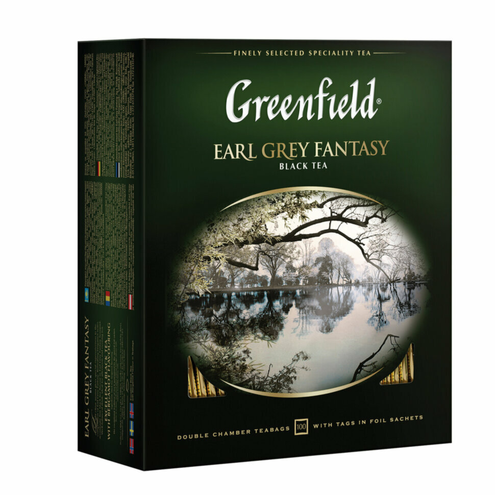 Чай GREENFIELD "Earl Grey Fantasy" черный с бергамотом и цитрусом, 100 пакетиков в конвертах по 2 г, 0584-09, 620392