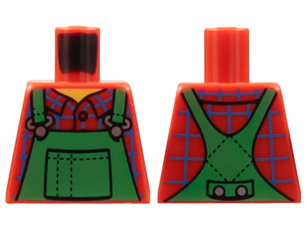 Torso Overalls Green, Blue Windowpane Check Shirt, Wide Neckline, Dotted Seams on Back Pattern, 973pb2337 Red U