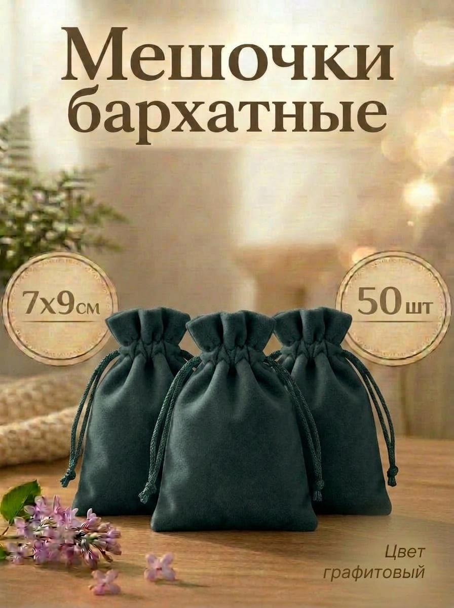 Мешочки бархатные 7х9 см для хранения украшений и упаковки подарков