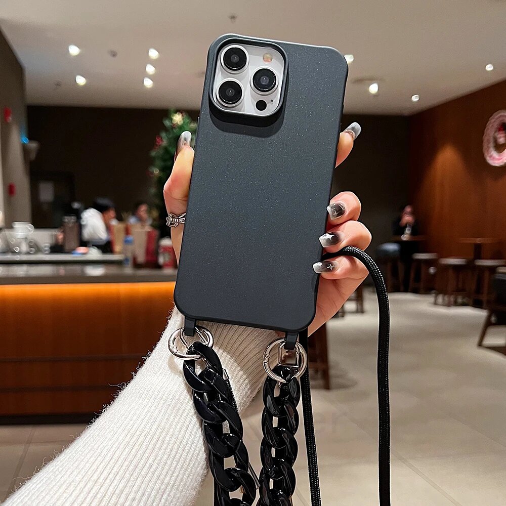 Мягкий Акриловый Чехол С Ремешком Через Плечо Для iPhone 16/15 Черный, Black, For iPhone 16Pro Max