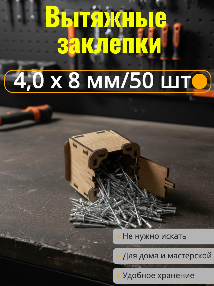 Заклепка 4х8 вытяжная алюминий оцинкованная сталь 50 штук в коробке