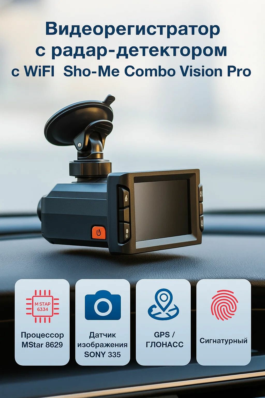 Видеорегистратор SHO-ME Combo Vision PRO + радар-детектор + GPS 3840x2160, 3", 140, Wi-Fi, все радары, до128Гб