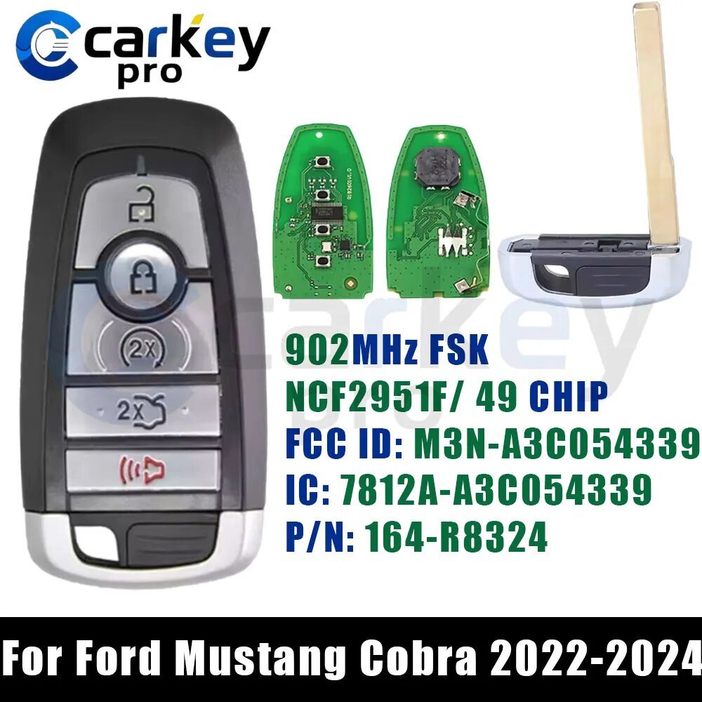 Смарт-ключ Carkeypro Button 4+1, 902 МГц, M3N-A3C054339, NCF2951F / HITAG PRO / чип 49, для Ford Mustang Cobra 2022-2024