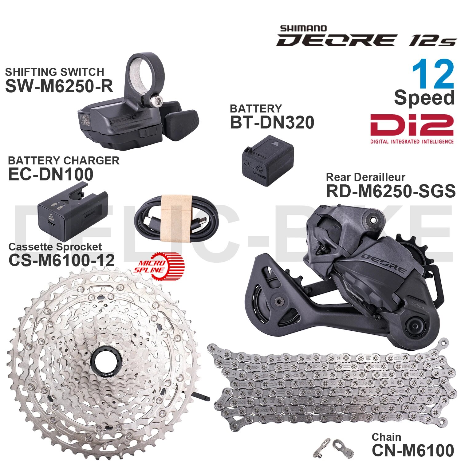 SHIMANO DEORE M6200 Di2 12 Скоростной Группсет