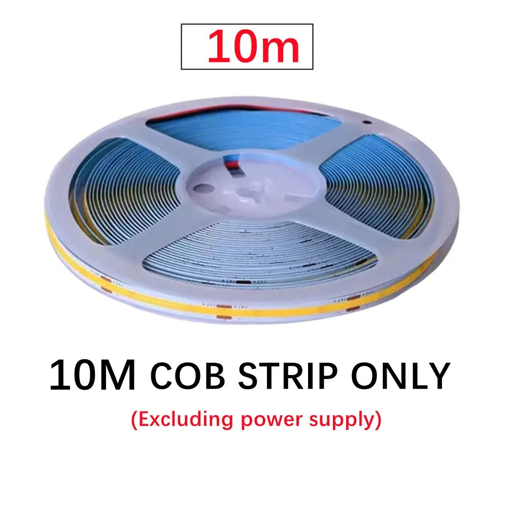 Светодиодная лента TxxCvv COB 12В/24В 5М 10М 20М 3000K 10M LED Strip Only, 3000K Warm White, DC 12V