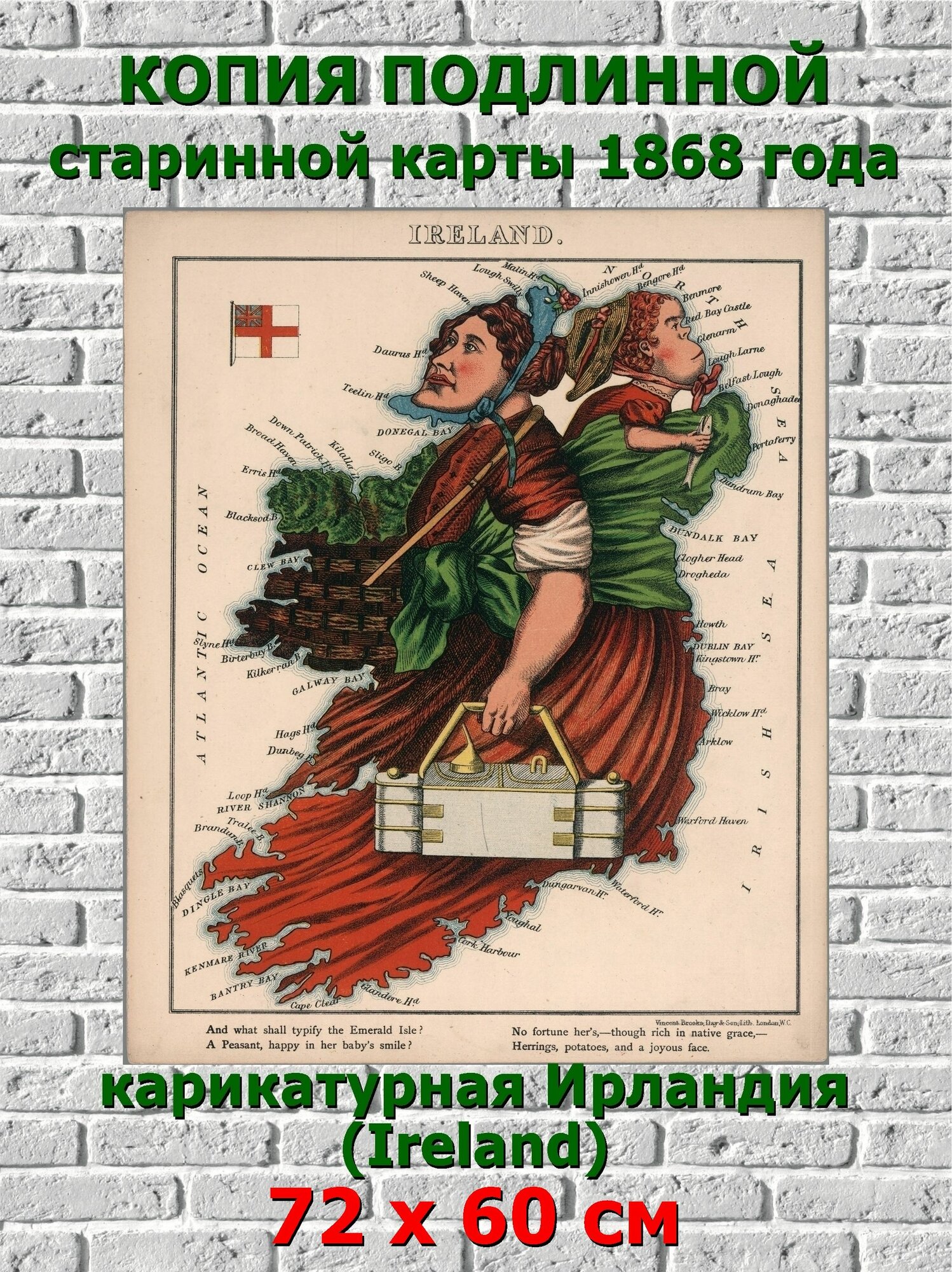 72х60см 1868 г. Ирландия (Ireland) Карта карикатурная