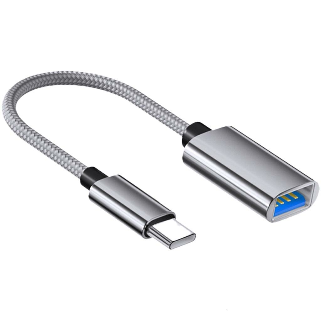 OTG-кабель Type-C (M) – USB (F) 2.0 Мбит/с, нейлоновая косичка серого цвета