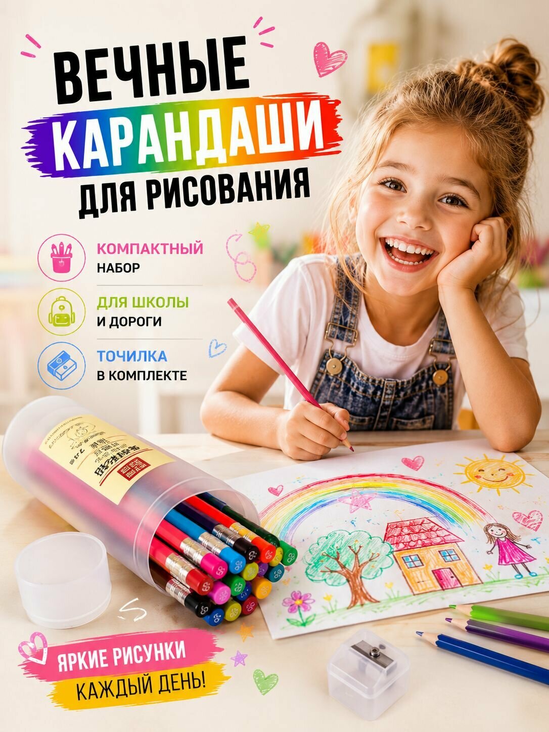Карандаши цветные для рисования мягкие вечные набор