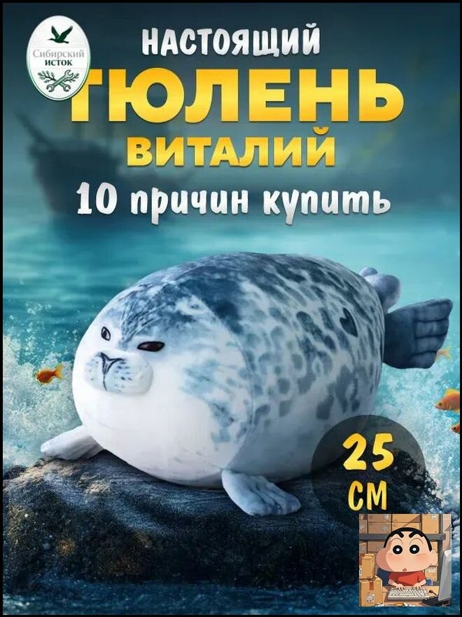 Мягкая игрушка тюлень Виталий 25 см / Нерпа мягкая игрушка