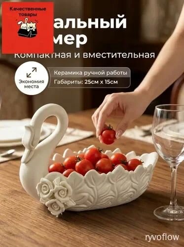 Фруктовница, диаметр 17 см, 1 шт，Настольная тарелка с фруктами "маленький лебедь"