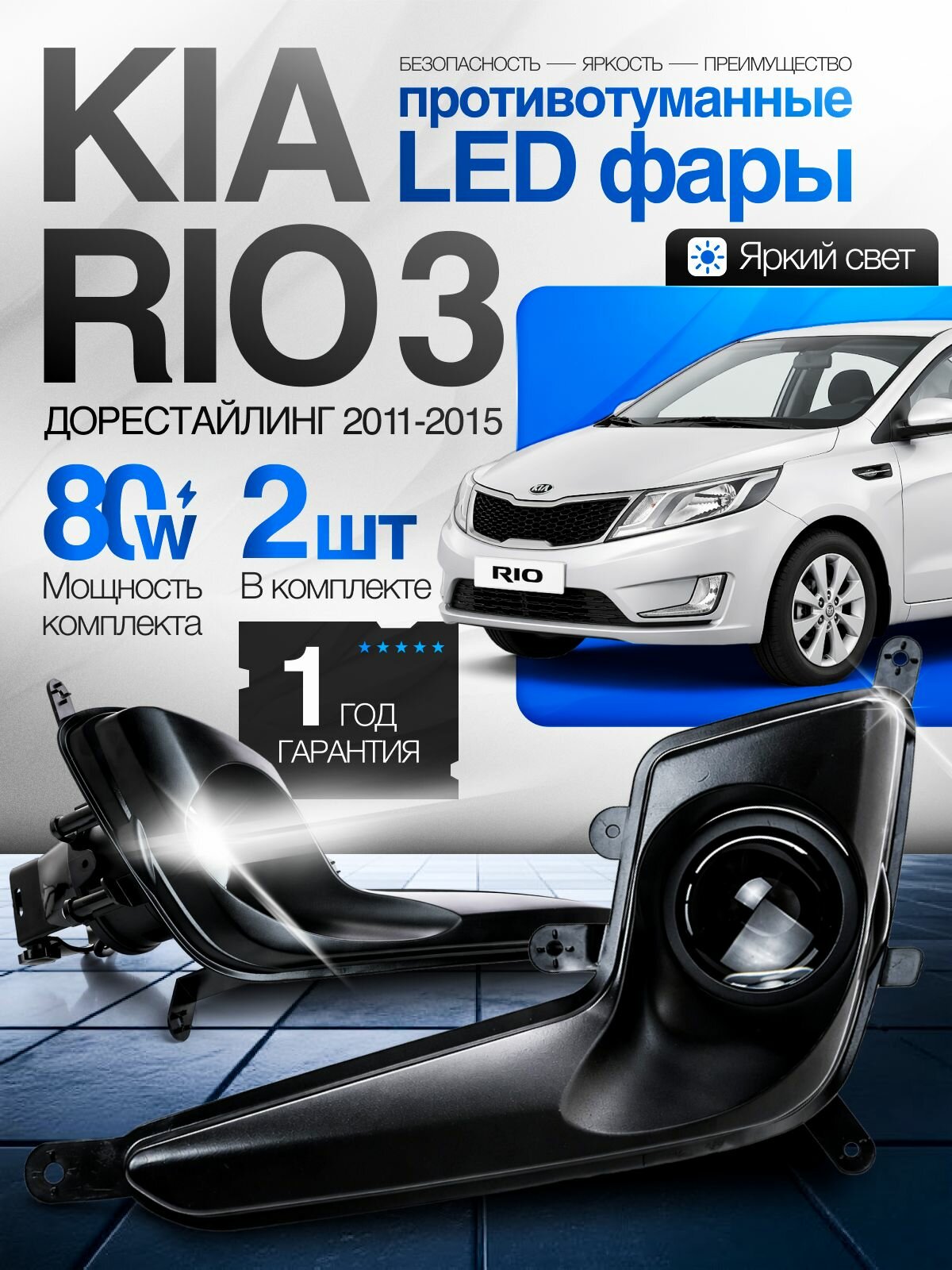 Противотуманные фары линзы на KIA Rio 3 (2011 2015) дорестайлинг