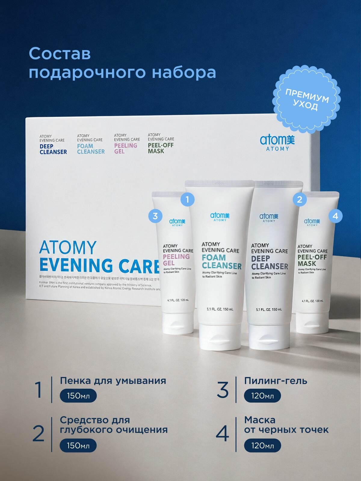 Набор для очищения и ухода за кожей лица Atomy Evening care 4 средства