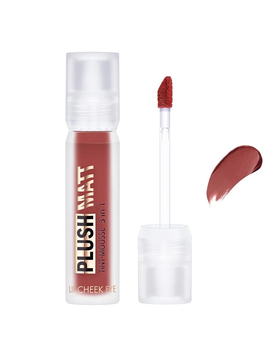 LuxVisage Тинт-мусс 3 в 1 для губ, щек и век Plush Matt тон 306 Plumy Plum