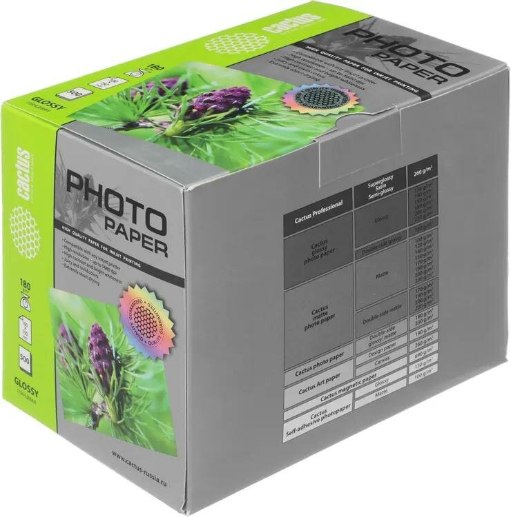 Фотобумага CACTUS A6, 180 г/м2, 500 л, глянцевая, для струйной печати (CS-GA6180500)
