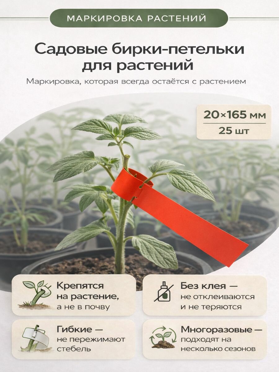 Садовые бирки Петельки 20*165 мм красные 25 шт