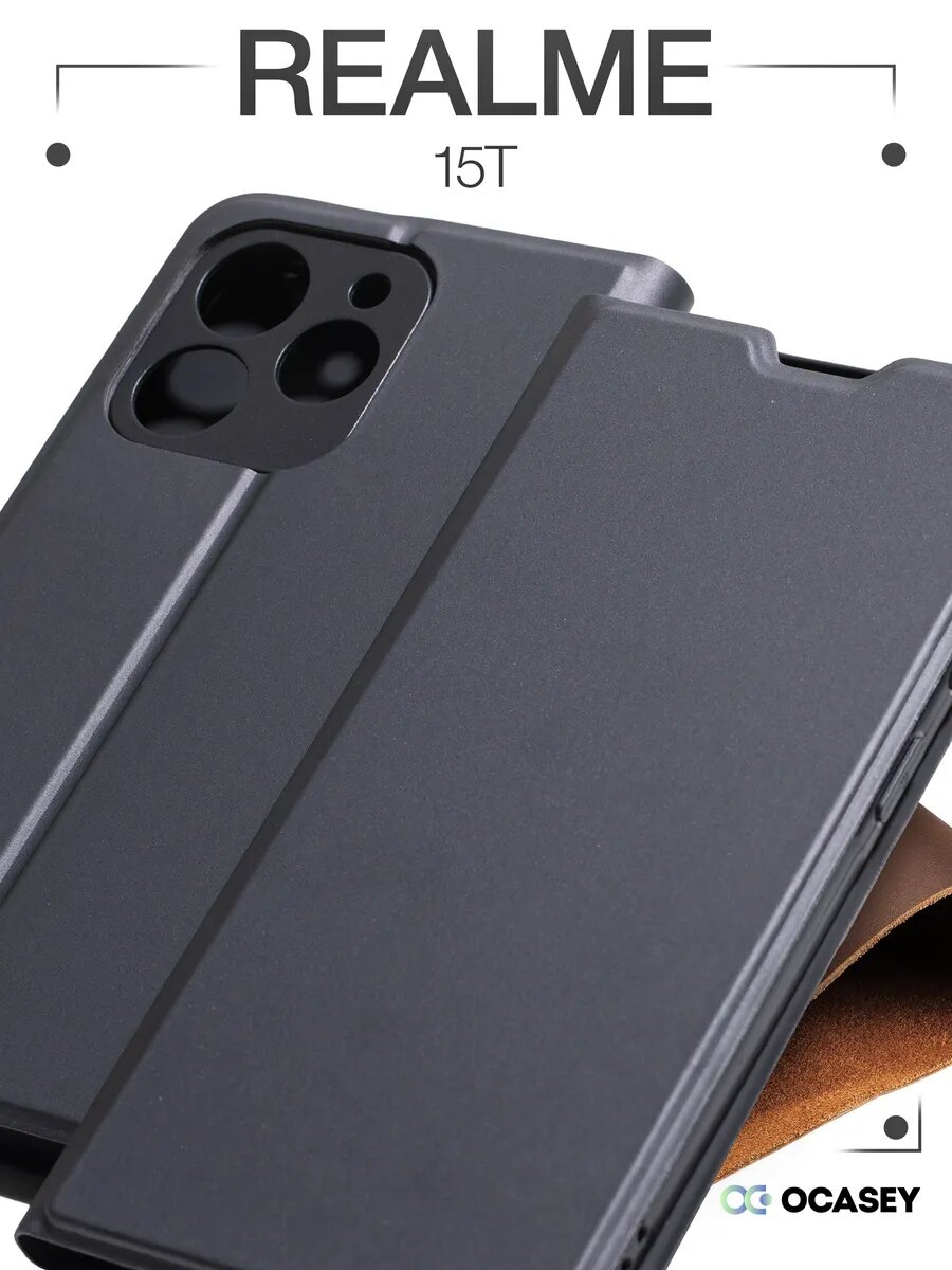 Чехол О'Кейси, для Realme 15Т, книжка, защита камеры, матовый, черный
