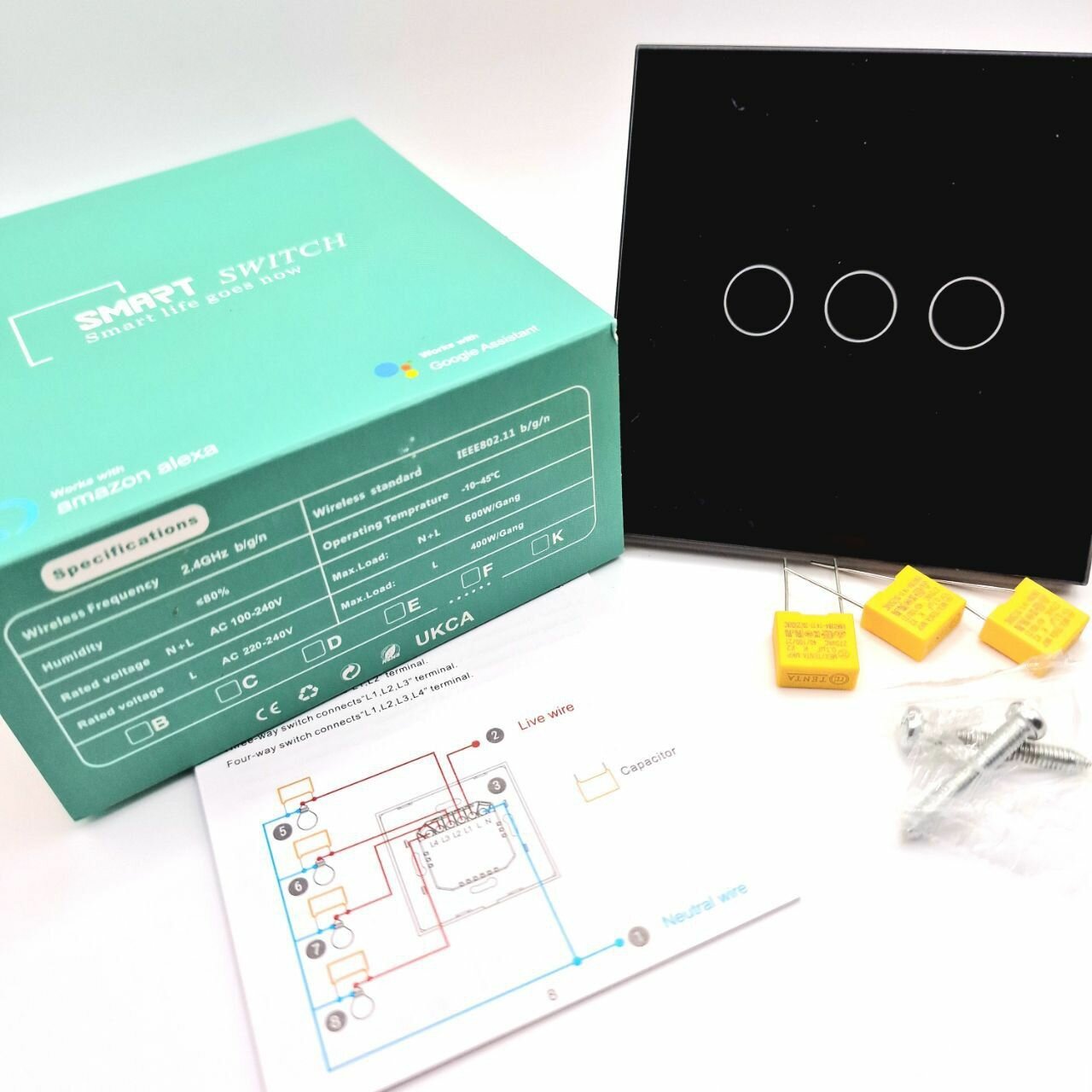 Умный выключатель Zigbee Tuya Smart с Алисой черный (3 клавиши)