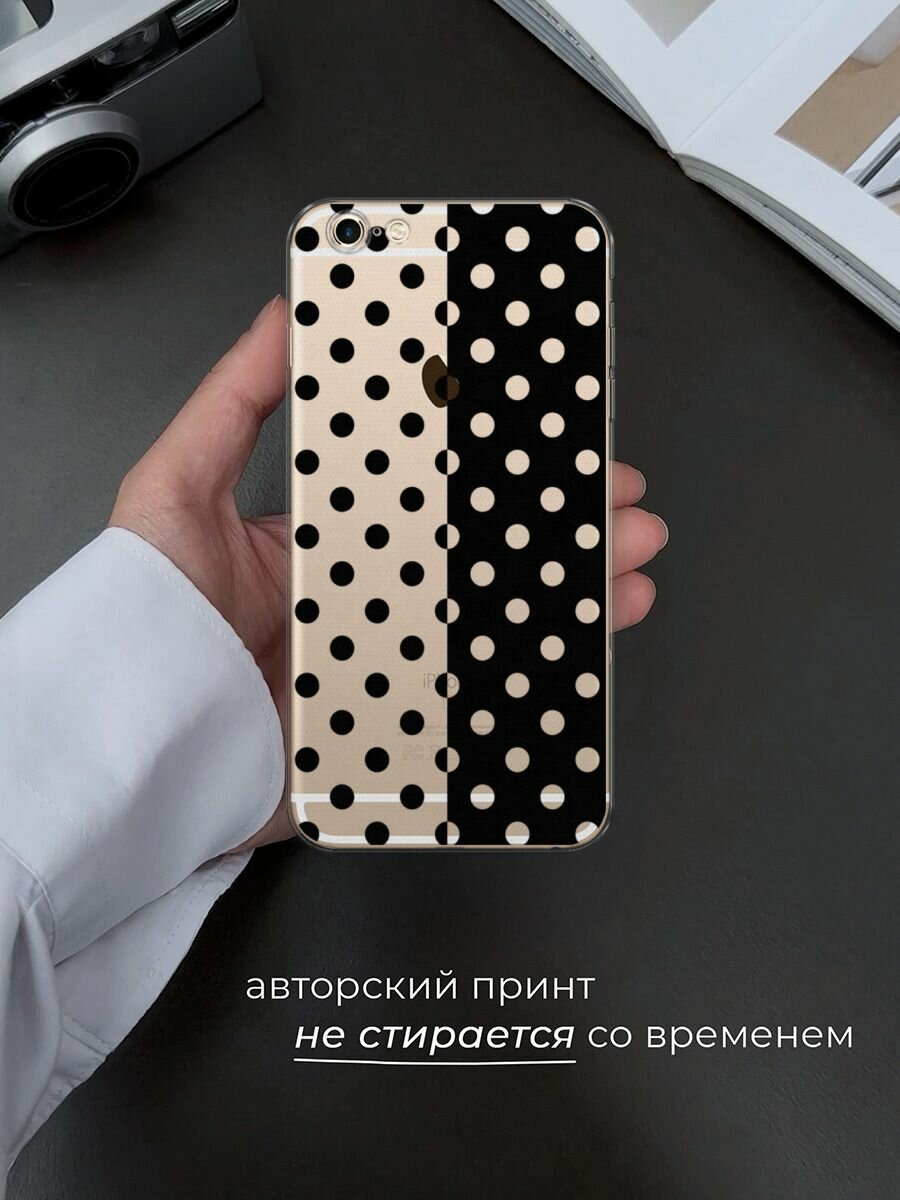 Чехол на Apple iPhone 6 Plus/6S Plus / Айфон 6 Плюс/Айфон 6С Плюс с принтом Черный и белый горошек, прозрачный — фото 1