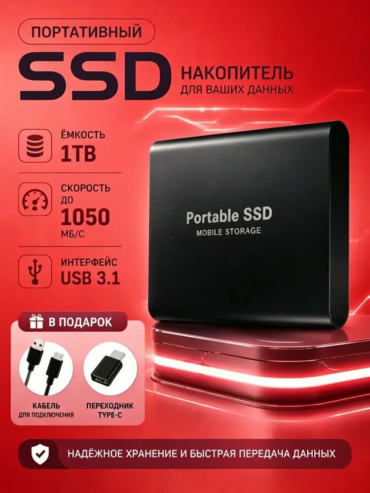 Summerdawn 1 ТБ Внешний жесткий диск (S7SSD-1TB), Металл, черный