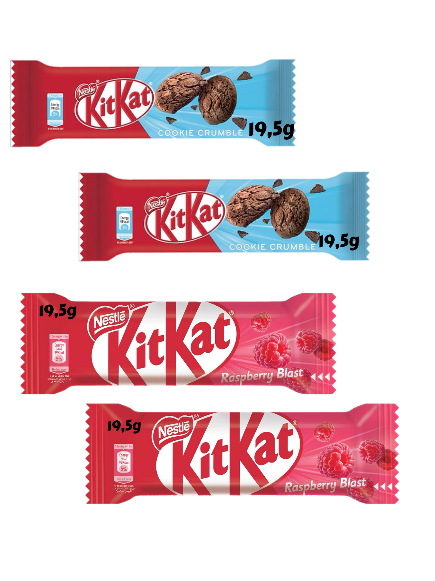 KitKat Nestle Шоколадные батончики Raspberry Blast и Cookie Crumble, со вкусом малины и печенье, 19,5 гр х 4 шт (ОАЭ)