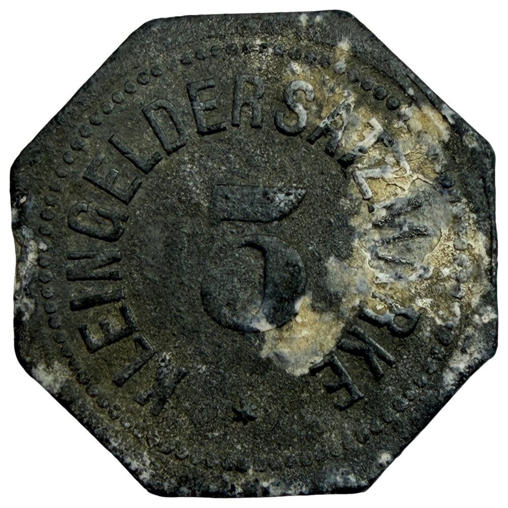 Германия, Регенсбург 5 пфеннигов 1917-1924 гг. (Шестиконечные звёзды)