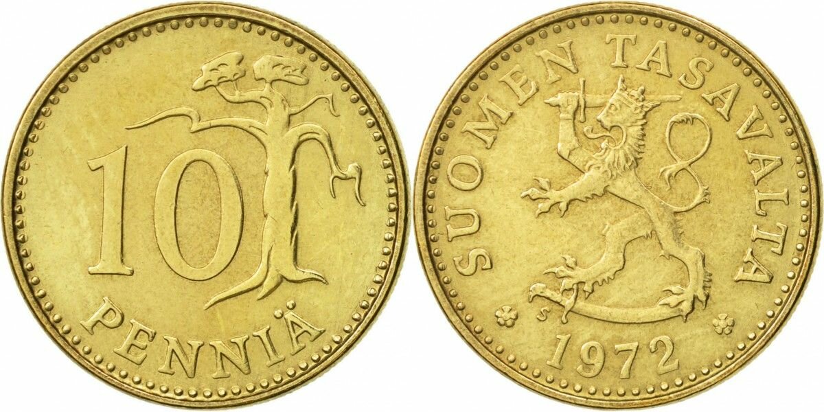 Финляндия 10 пенни, 1963 - 1982 Сосна XF