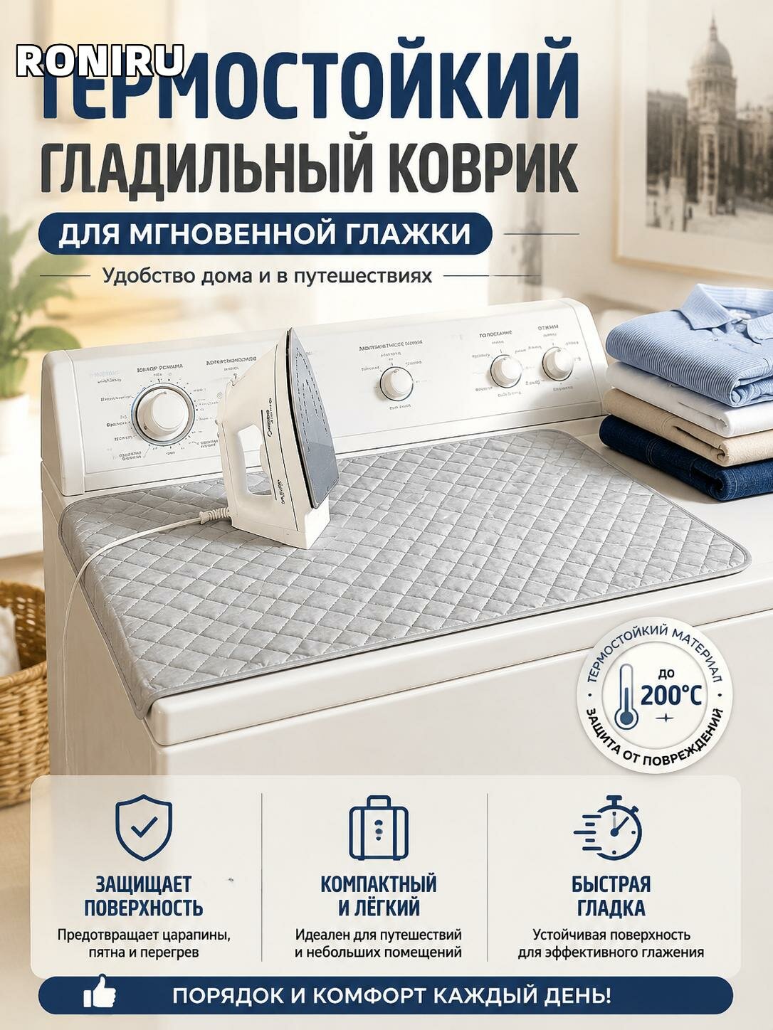 Термостойкий гладильный коврик для мгновенной глажки — компактный и удобный для путешествий и небольших помещений