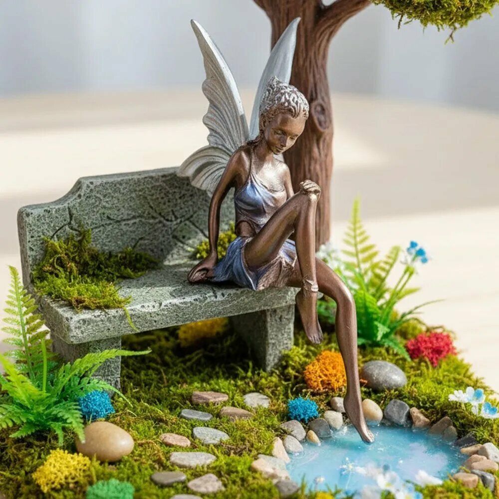 Садовая фигура "Цветочная фея", смола, 16x6,5x6 см, 98 гр, цвет темная бронза