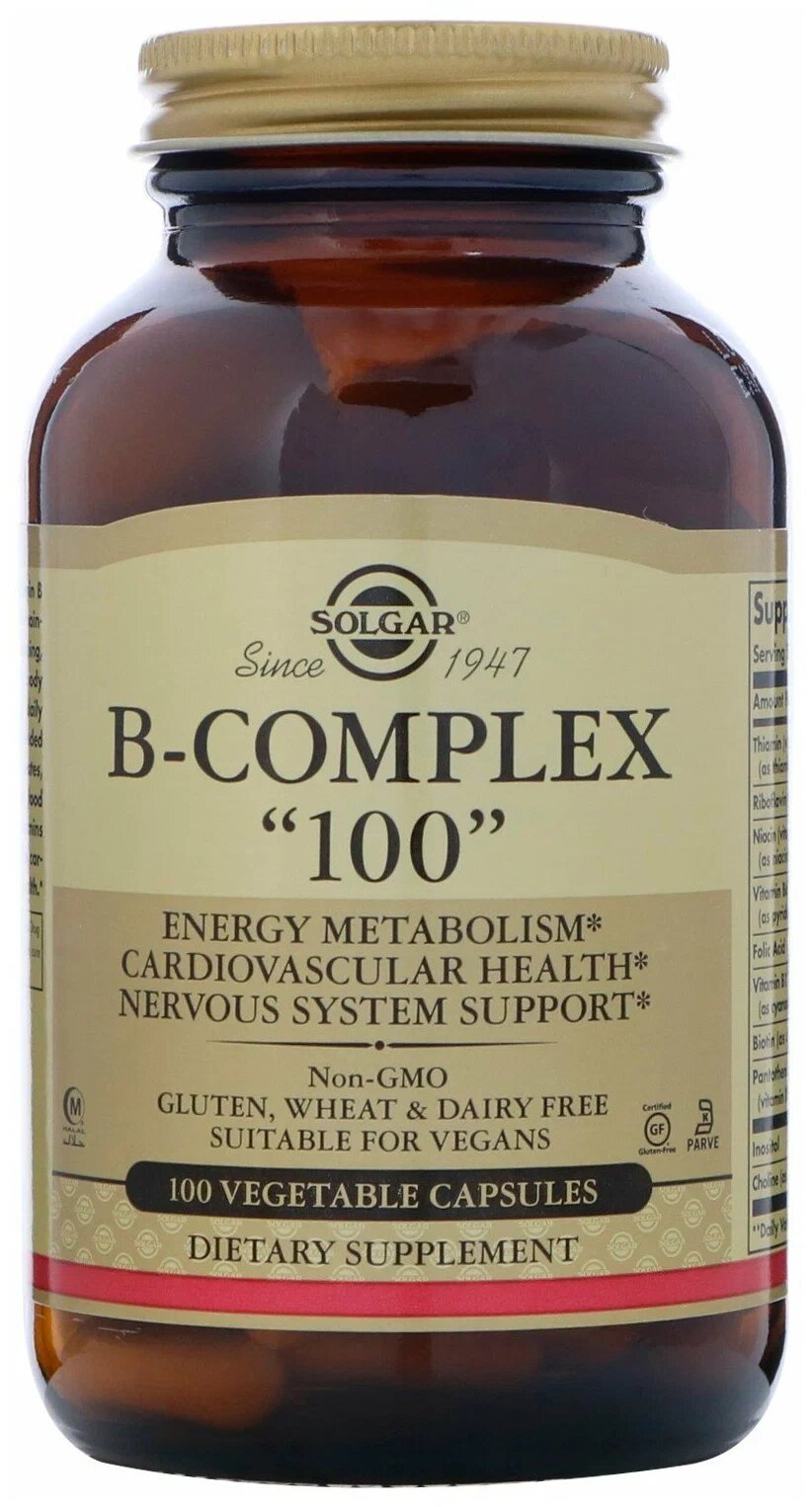 Витамины Solgar "B-COMPLEX 100" 100 капсул, для нервной системы и кожи