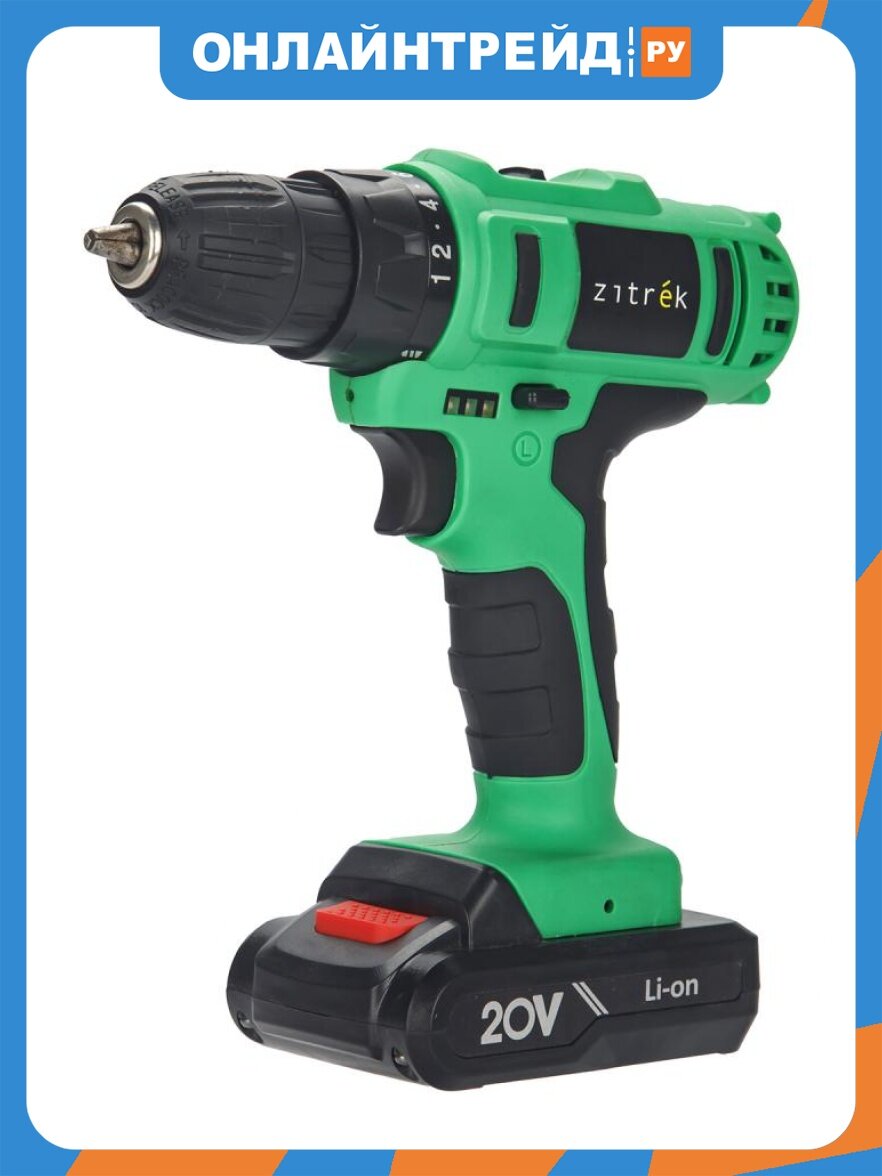 Дрель-шуруповерт аккумуляторная Zitrek Green 20-Li Plus, 20В, 2х2.0 Ач (083-1115)