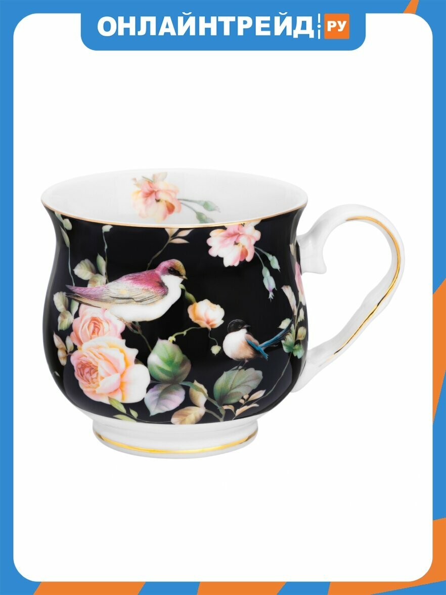 Кружка Elan Gallery Еlan Gallery "Певчие птички на черном" 14х10х9,5 см 480 мл, NEW BONE CHINA (730810 Elan)